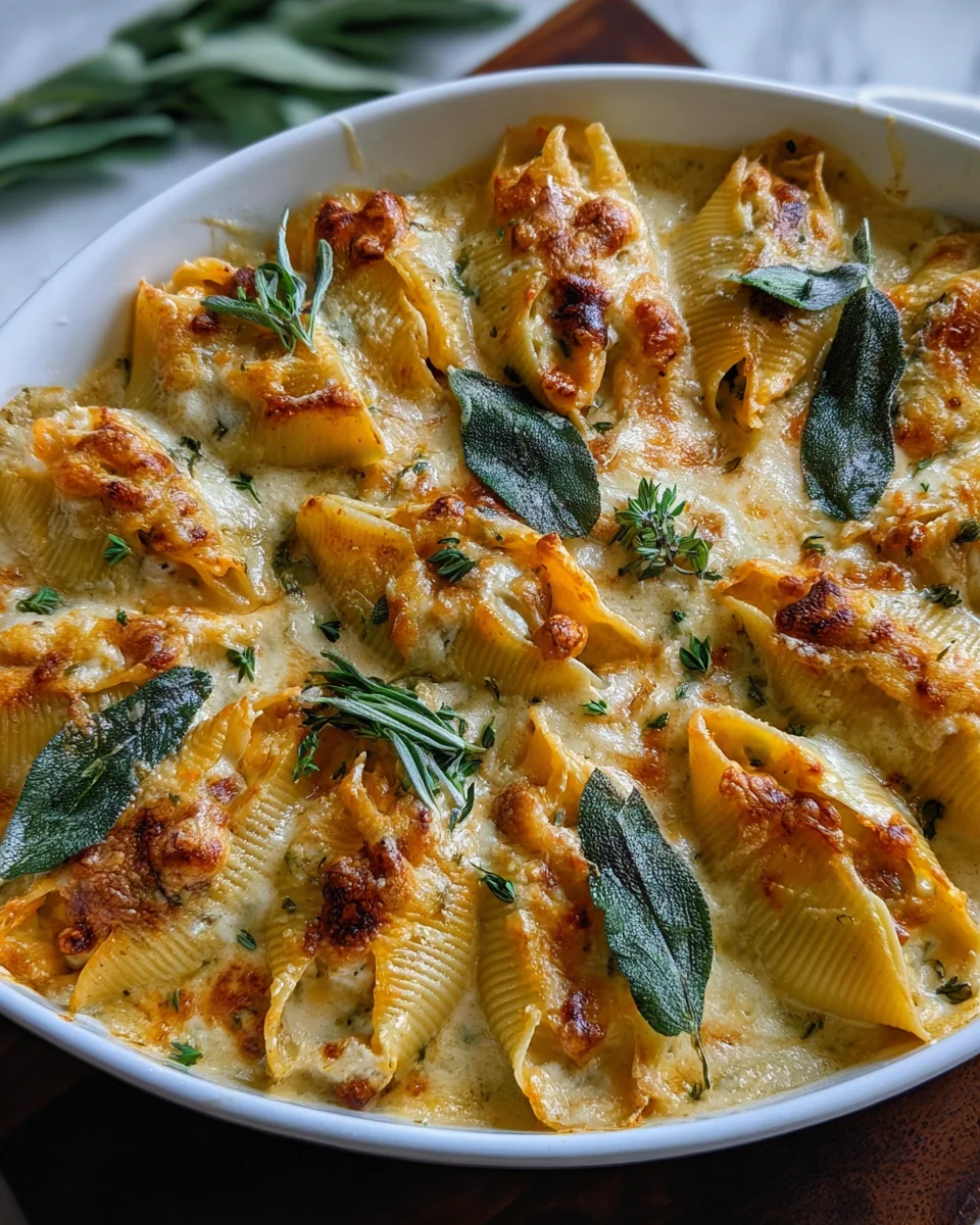 Pumpkin & Gouda Stuffed Shells With Brown Butter & Sage Alfredo Sauce