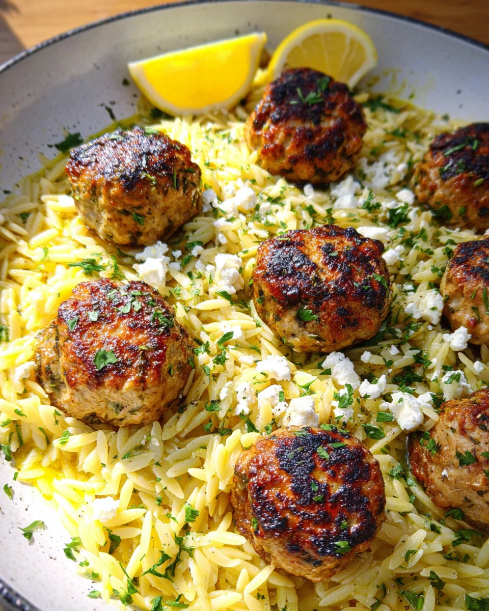 Easy Greek Chicken Meatballs with Lemon Orzo