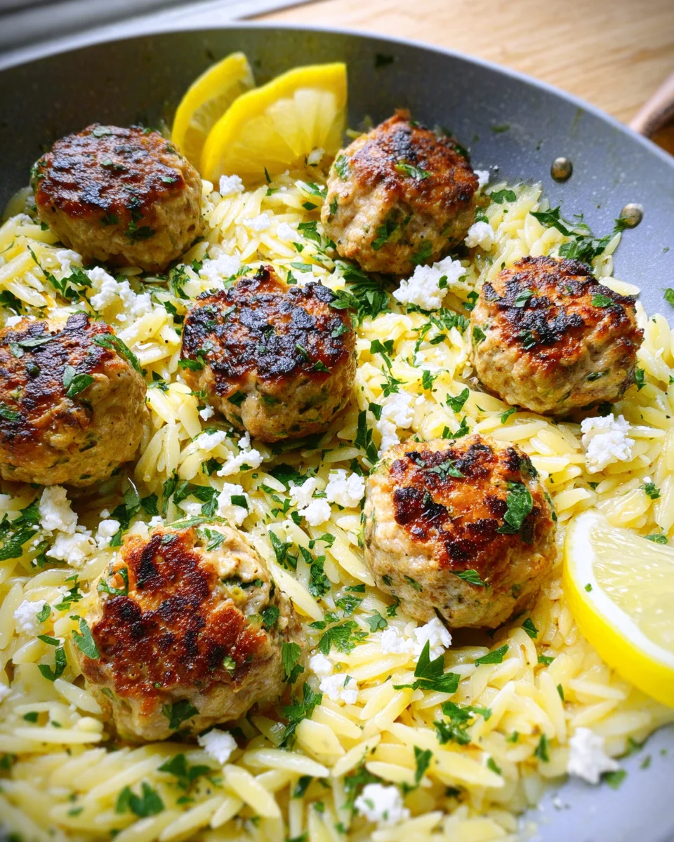 Easy Greek Chicken Meatballs with Lemon Orzo